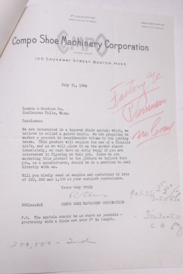 1934 Lamson Goodnow Compo Shoe Machinery Corp Boston MA Letters ...