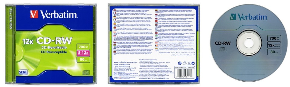 Verbatim CD-RW 8 -12x - 80MIN / 700MB Rewritable Blank CDRW Disc NEW ...