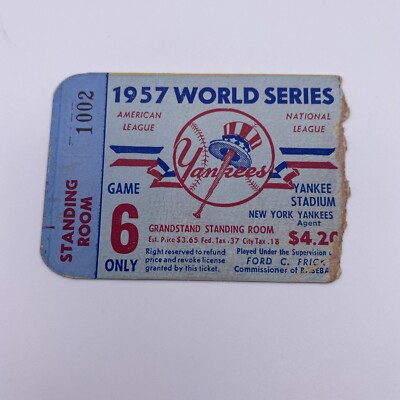1957 World Series Game 6 Ticket New York Yankees Milwaukee Braves Hank ...