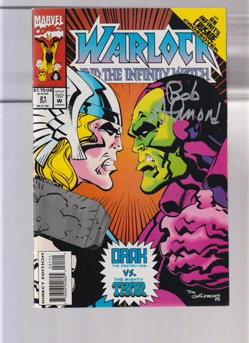 Warlock & the Infinity Watch #21 - Sigd. by Bob Almond. Thor Vs. Drax ...