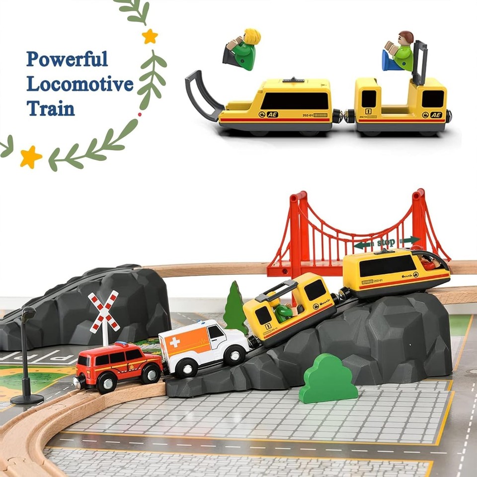 Wooden Train Track Electric Train Set,Gift Packed Toy Railway Kits for ...