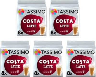 Tassimo Costa Latte Coffee Pods T Discs Pack of 5 80 T-Discs (40 Drinks ...
