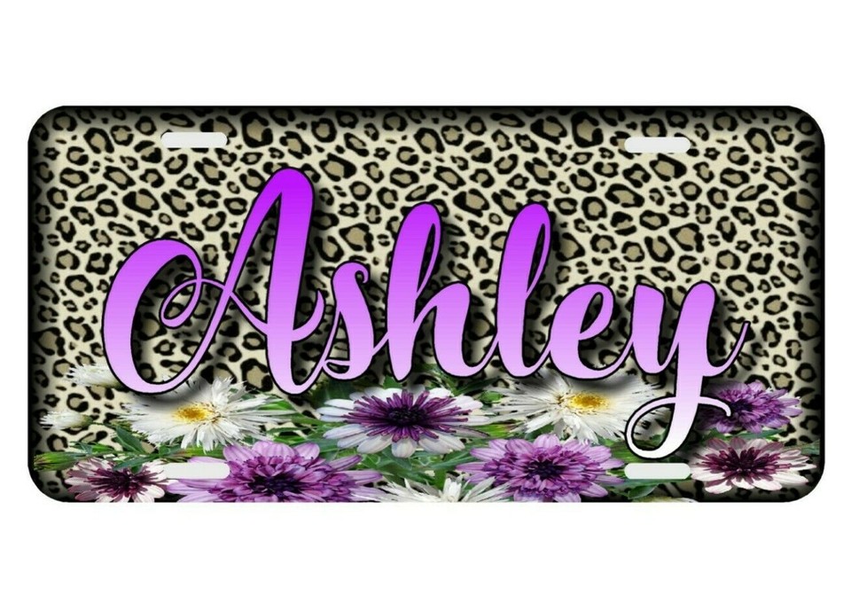 Personalized Leopard Print Pink Floral Monogrammed License Plate Custom ...