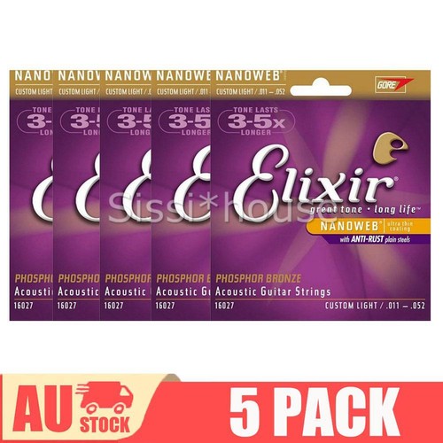 Elixir 16027 Nanoweb 11-52 Phosphor Bronze Acoustic GUITAR STRINGS ...