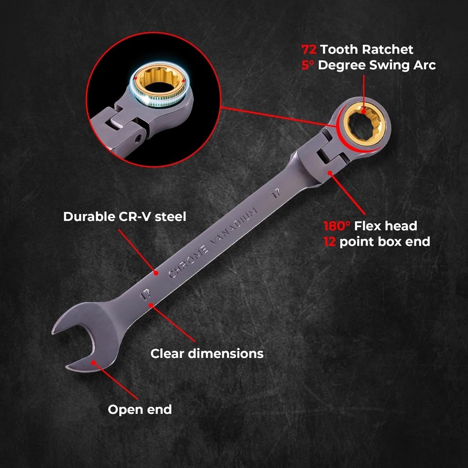 5 piece Reversible Ratcheting Set Anti Slip Speed Wrench Set CR-V Steel ...