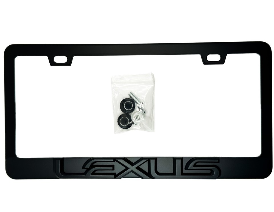 PREMIUM SATIN BLACK LEXUS License Plate Frame Emblem Logo Stainless ...