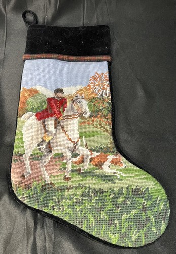 Vintage Needlepoint Equestrian Fox Hunting Theme Christmas Stocking | eBay