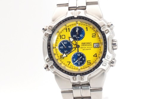 [Near Mint] Seiko Chronograph 7T32-6K50 Quartz Date Yellow Dial Men's ...