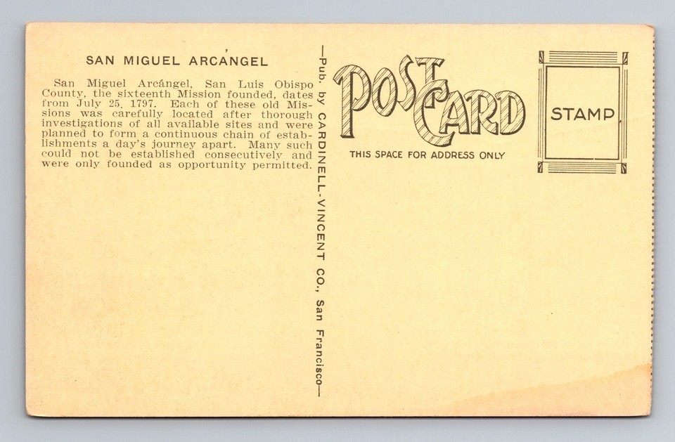 San Luis Obispo CA-California San Miguel Arcangel Vintage Postcard ...