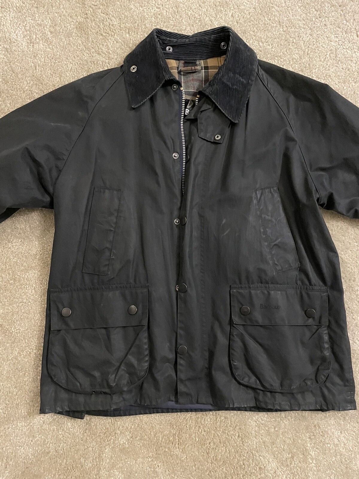 Barbour Bedale Mens Navy Blue Wax Jacket Size 40 US - Gem