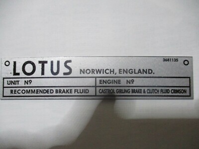 Typenschild Lotus Id-plate Schild s92 s68 brake fluid Castrol | eBay