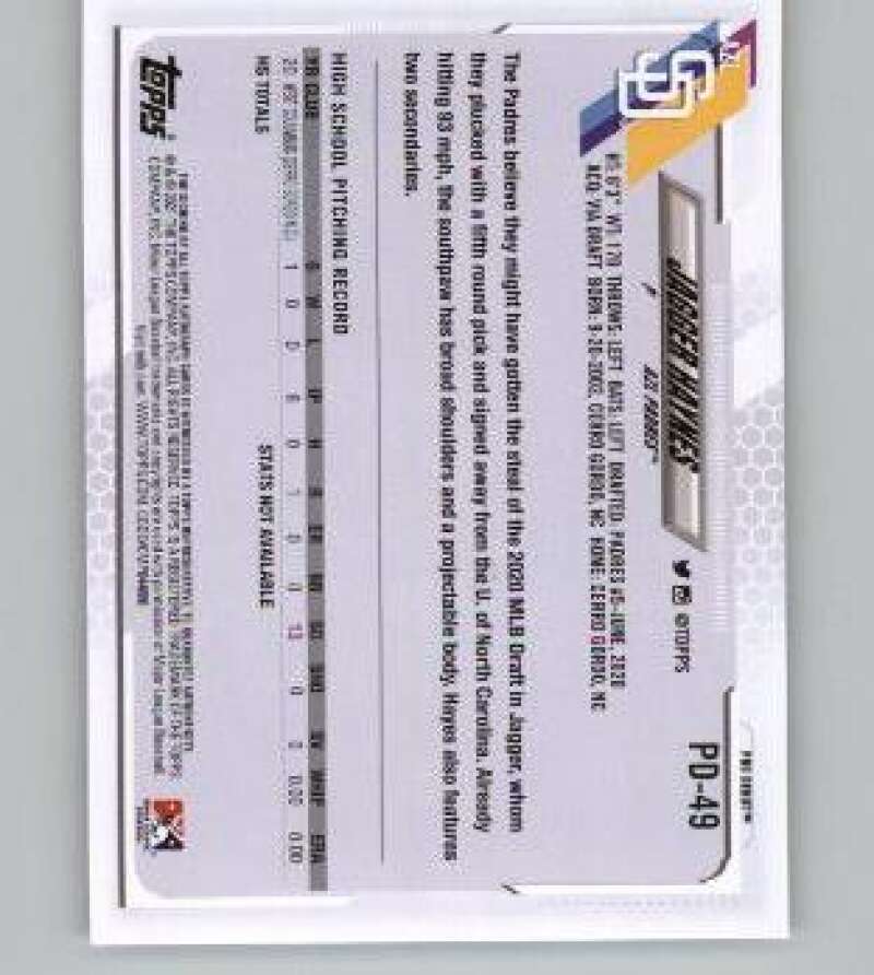 2021 Topps Pro Debut Autographs #PD-49 Jagger Haynes RC Rookie AUTO AZL ...