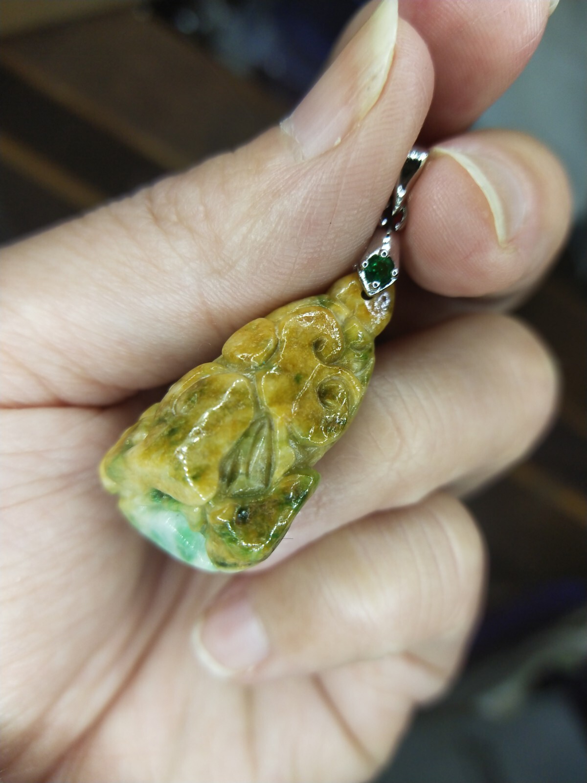 Natural burma yellow green jadeite jade gemstone cabbage 925 silver ...
