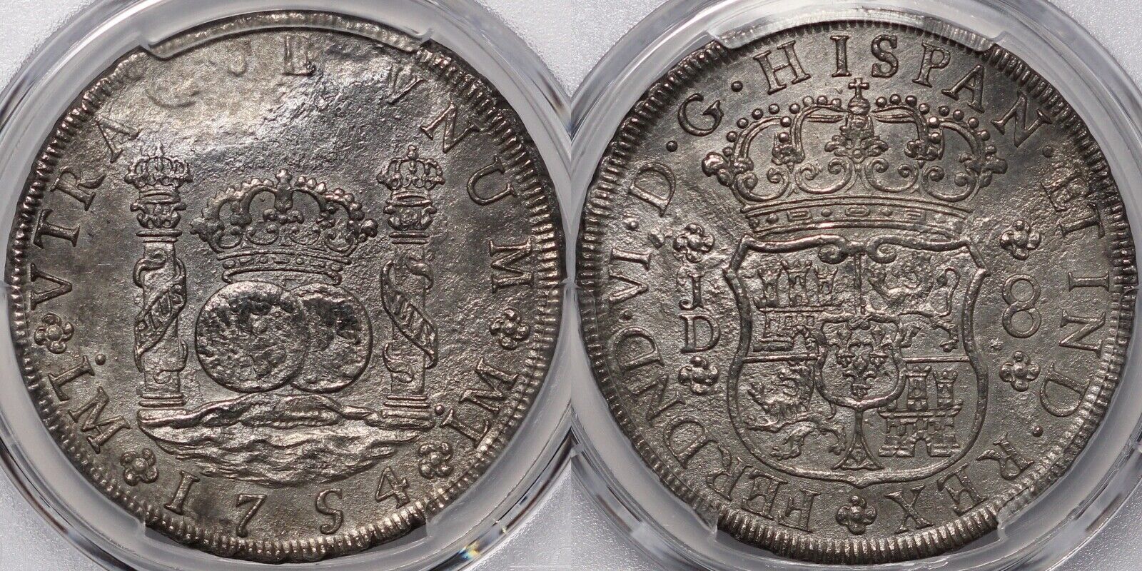 PCGS AU Details Peru 1754-LM JD 8 Reales Spanish Colonial Pillar Silver ...