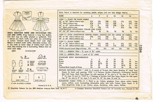 Simplicity 1254: 1950s Classic Toddler Girls Dress Size 6 Vintage ...