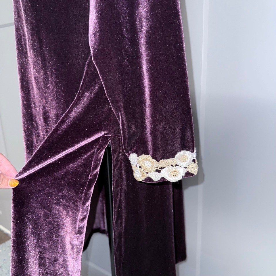 Vtg Renaissance Velvet Plum Dress Lace Trim Medieval Revival S/M No ...