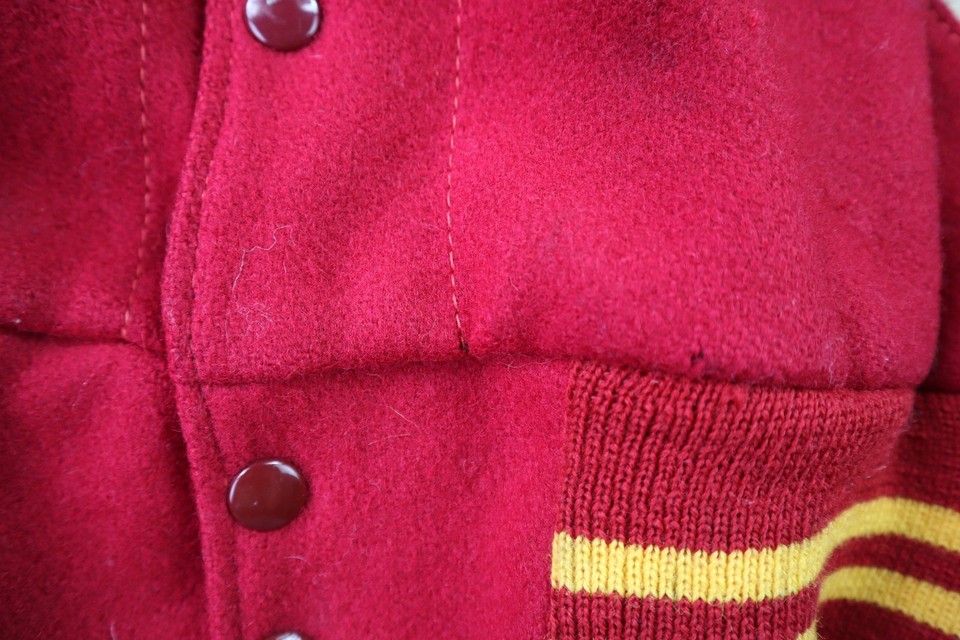 USA 44 M L Blank Varsity Letterman Leather Wool Bomber Jacket Red Cream ...