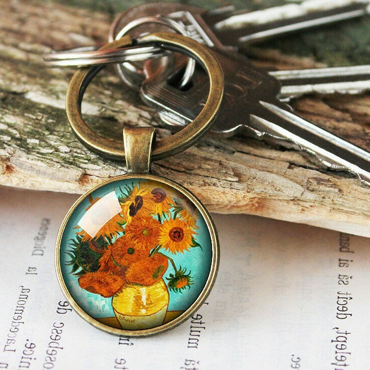 Sunflowers Keychain, Vase with Sunflowers Keyring, Vincent Van Gogh Key ...