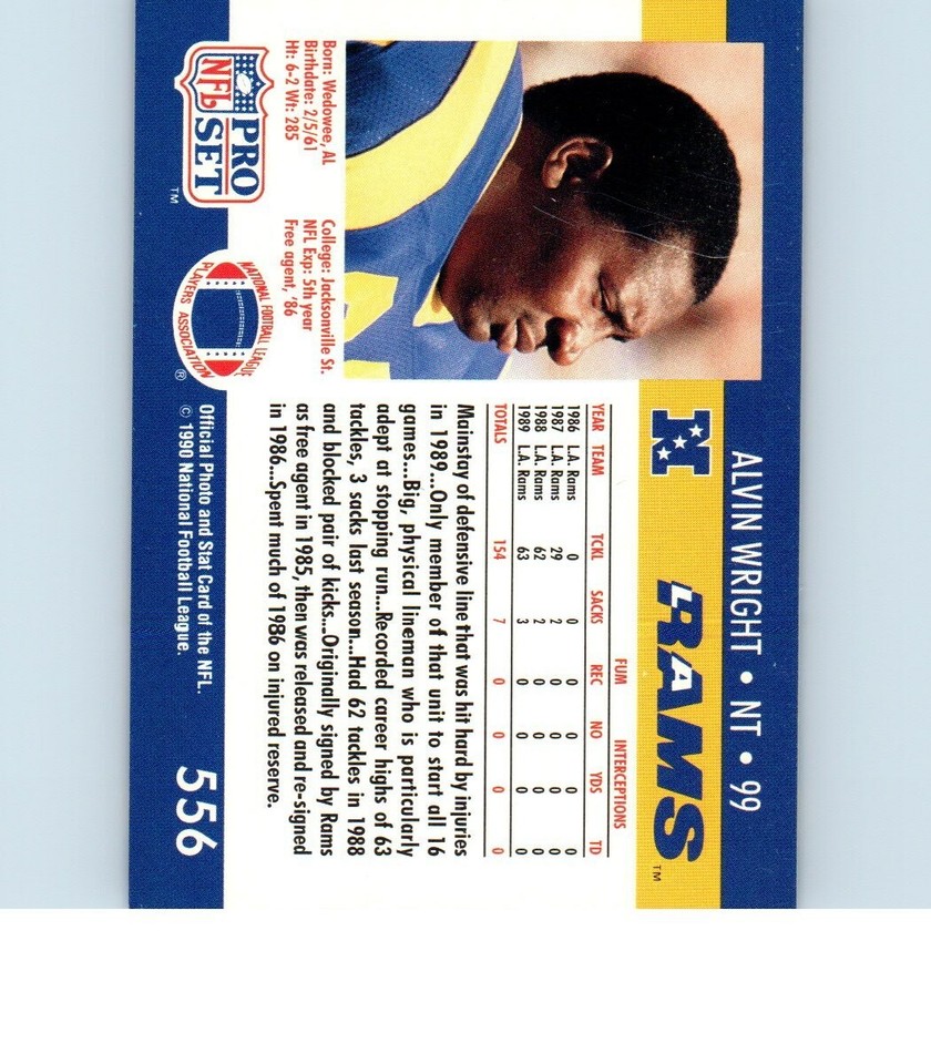 Alvin Wright 556 Rams 1990 Pro Set NFL Football Trading Card | eBay