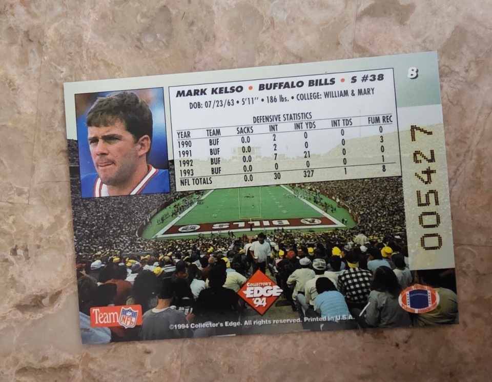 Buffalo Bills Mark Kelso 1994 Collector's Edge Autograph Football Card ...
