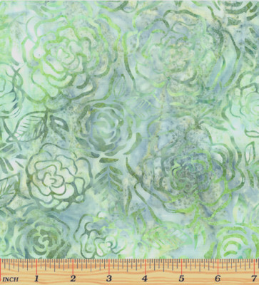 Batik Roses Sage Fabric Cotton BATIK Bali Sweet Rose by Benartex By The ...