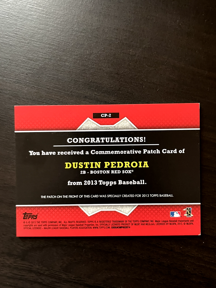 Dustin Pedroia 2013 Topps Commemorative Patch #CP-2 100 Years Boston ...