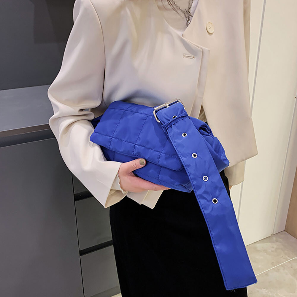 Women Nylon Cotton Padded Handbag Solid Color Messenger Bag (Light Blue ...