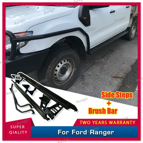 AUS Heavy Duty Steel Side Steps & Brush Bars For Ford Ranger Dual Cab ...