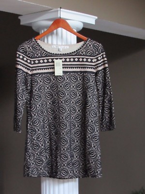 MAX STUDIO Black Taupe Textured Design Tunic Top Shirt Size XS NWT $78 ...