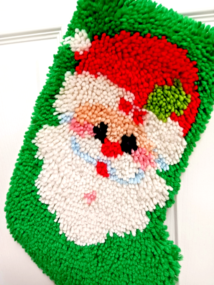 Latch Hook Christmas Stocking Santa Face with Hat Handmade 16 Inches ...