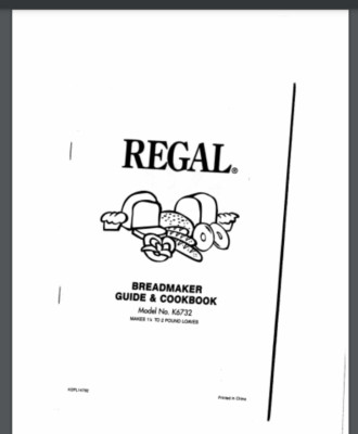 Regal K6732 Bread Maker Machine Owner Manual & Cookbook (only!) 59 ...