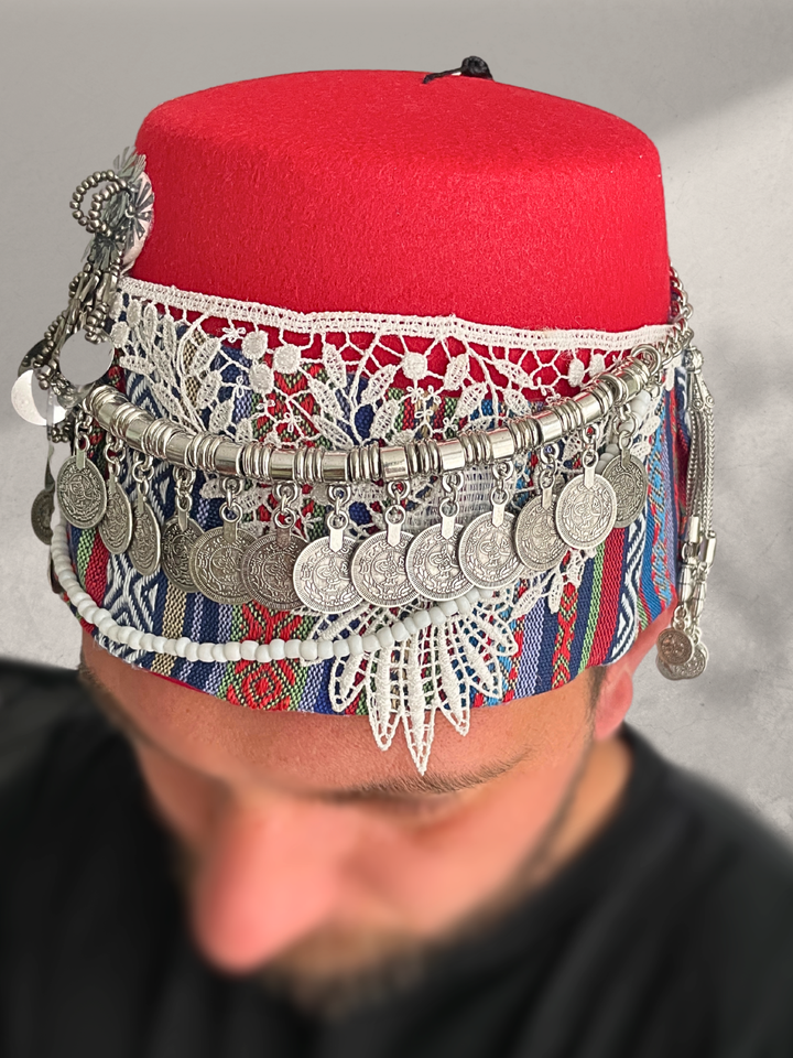 Handmade Fez Hat, Traditional Turkish Hat with Silver Coins, Tribal ...