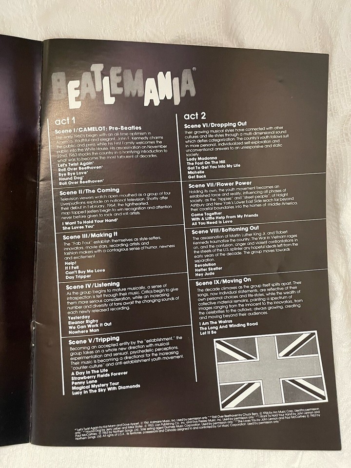 Beatlemania Broadway Show Program by Raydell c 1979 Printed in USA ...