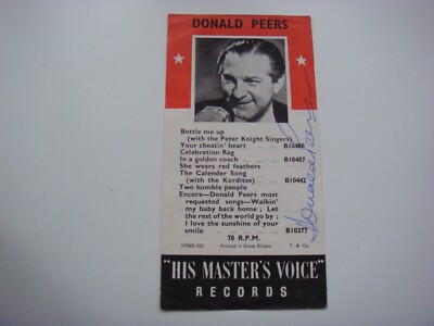SID PHILLIPS & DONALD PEERS - WITH ORIGINAL SIGNATURES, HMV RECORDS ...
