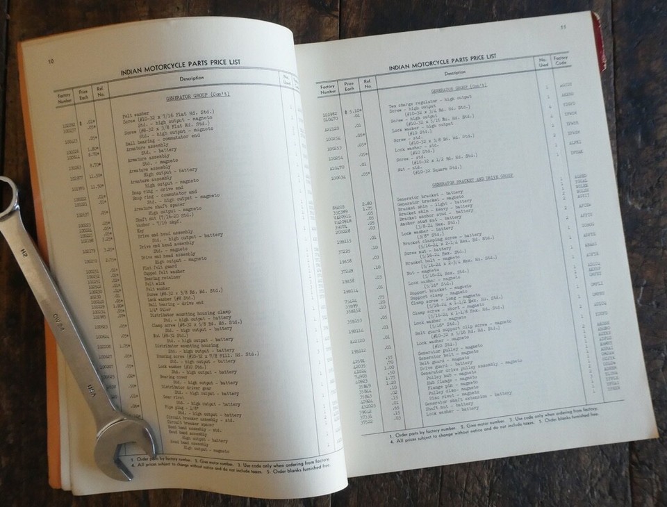 1941 INDIAN MOTORCYCLE ORIGINAL FACTORY MANUAL BOOK 441 FOUR 30.50 ...