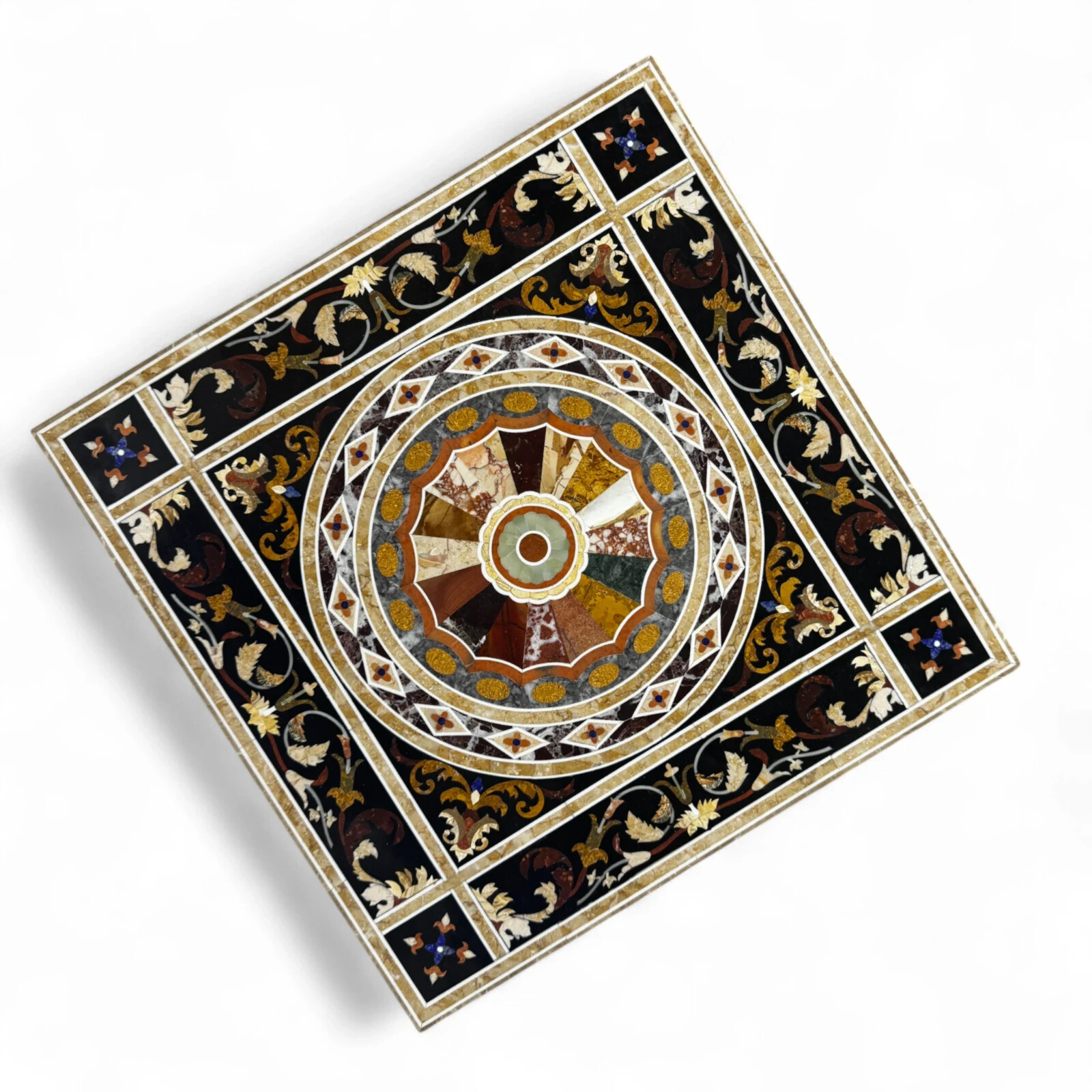 24" Square Marble Table Top Pietra dura Marble Inlay Gemstone Hallway ...