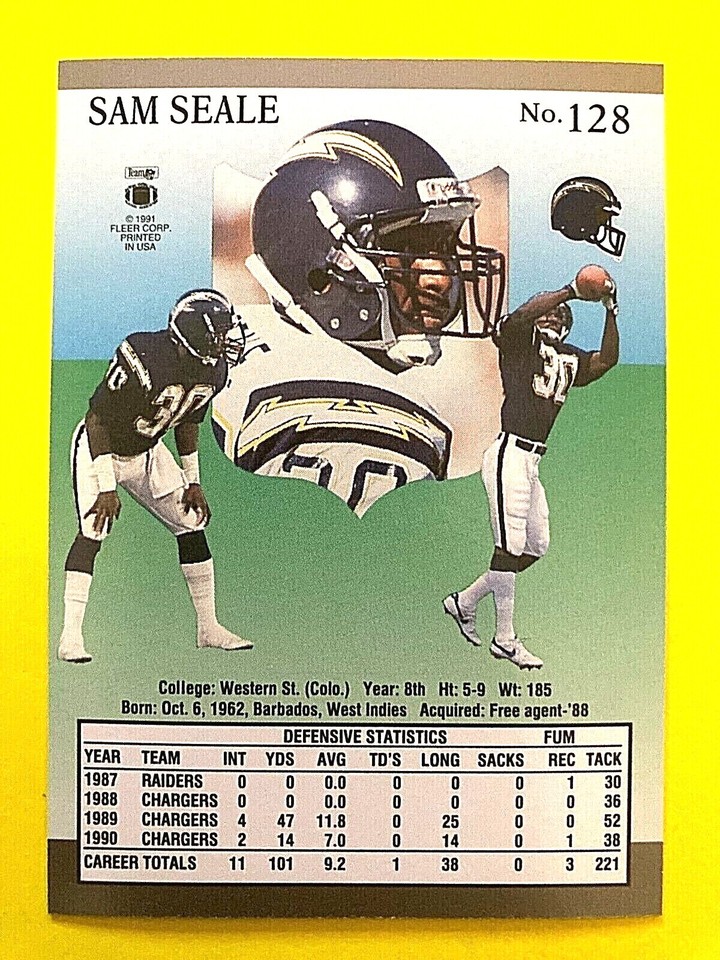 1991 FLEER ULTRA #128 SAM SEALE SAN DIEGO CHARGERS 091222 | eBay