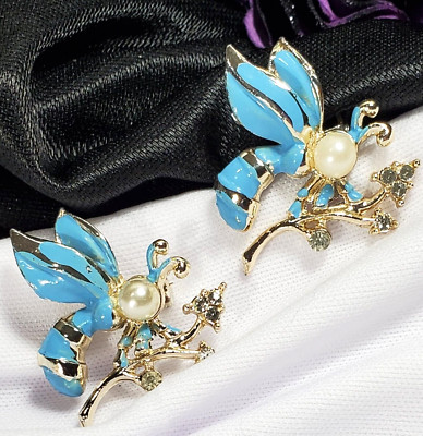 Vintage Gold Coro Blue Bug Bee Enamel Rhinestone Brooch Pins Lot | eBay