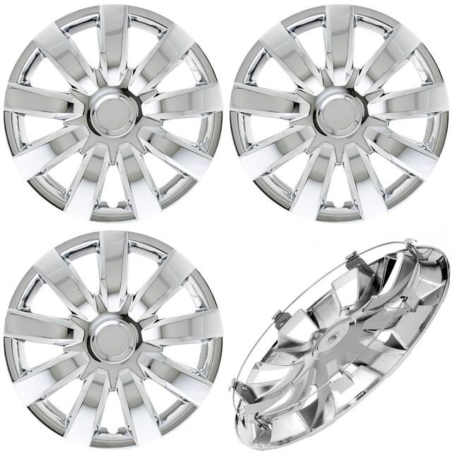 Set 4pc Chrome Hub Caps Fits Steel Wheels 15" With Metal Clips Wheel ...