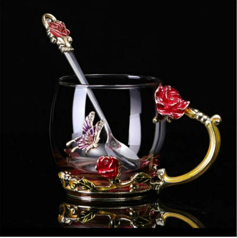 Coffee Mugs, Decorated Crystal Cup with spoon ,Tea Cup, Glass ...