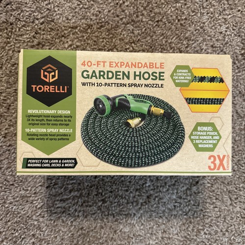 Torelli 40-Foot Expandable Garden Hose with 10 Pattern Spray Nozzle ...