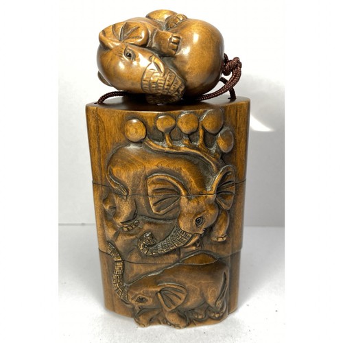 Inro, boxwood, elephant, delicately carved with yellow willow | eBay