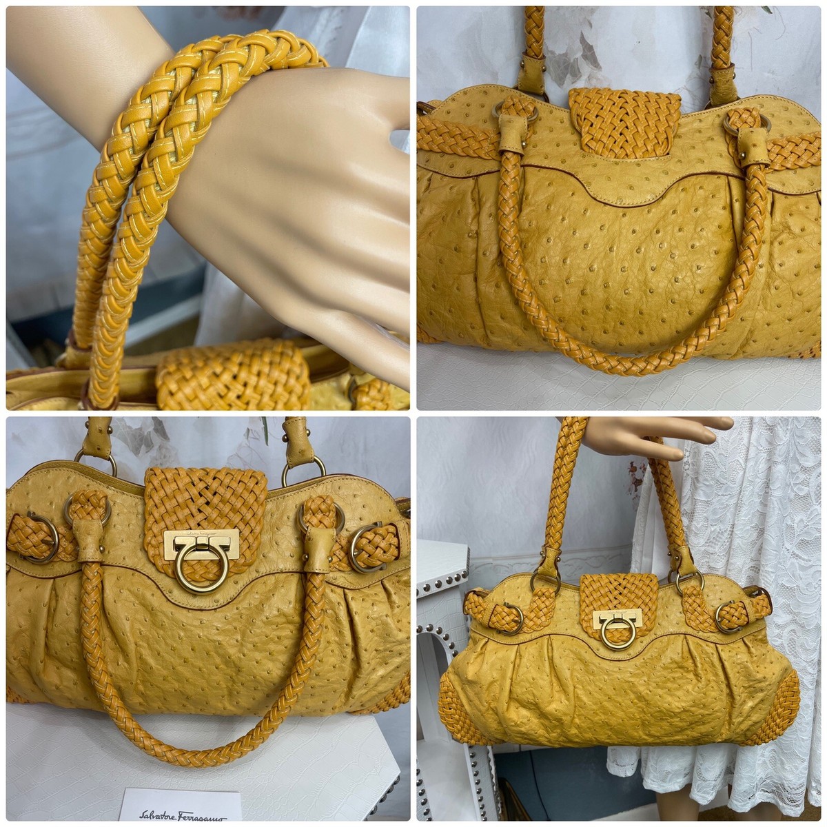 SALVATORE FERRAGAMO GENUINE OSTRICH Marisa bag Yellow BRAND SALVATORE FERRAGAMO GENUINE OSTRICH Marisa bag Yellow BRAND