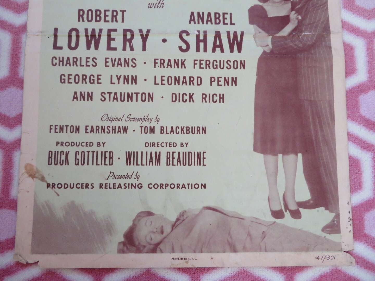 KILLER AT LARGE US INSERT (14"x 36") POSTER ROBERT LOWERY ANABEL SHAW ...