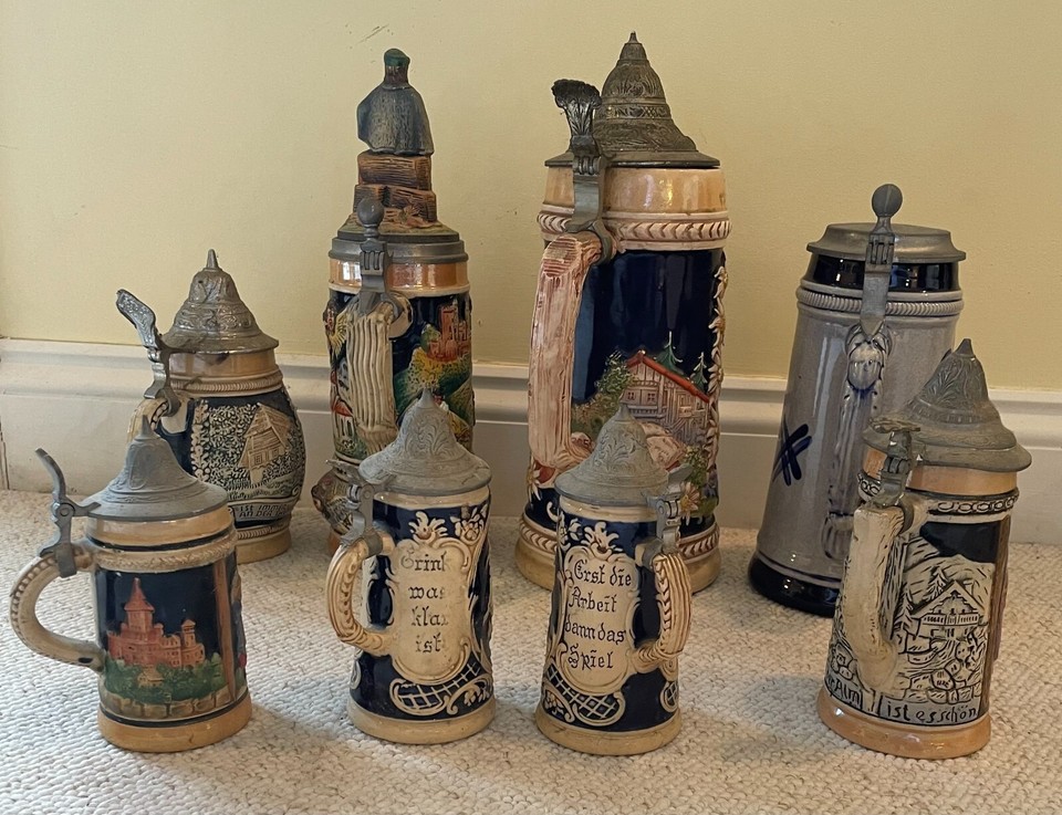 COLLECTION 8 VINTAGE GERMAN STEINS / Various sizes | eBay