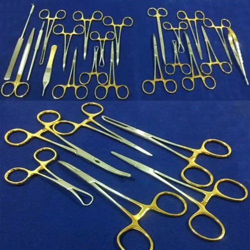 SET OF 21 PCS GOLD HANDLE T/C FELINE SPAY PACK SURGICAL INSTRUMENTS KIT ...