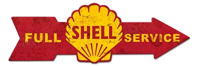 SHELL GAS FULL SERVICE ARROW 32" HEAVY DUTY USA MADE METAL AGED ...