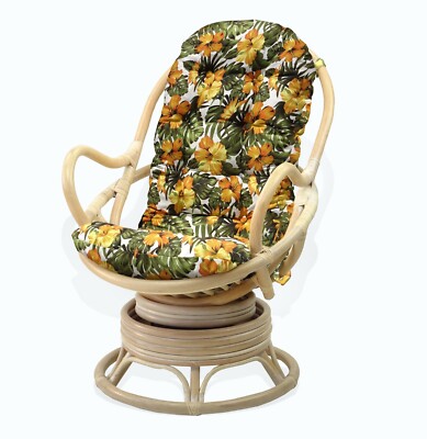 Swivel Rocking Java Chair ECO Handmade Wiker Rattan w/Floral Cushion ...