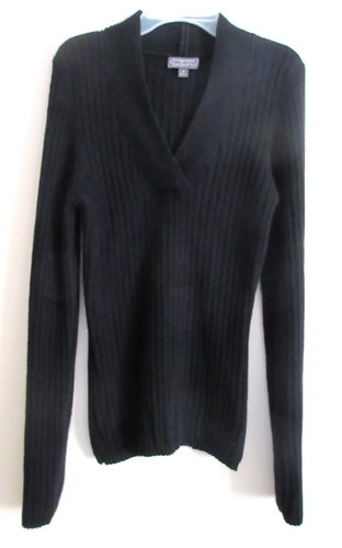 Classiques Entier 100% Cashmere Black V-neck Ribbed Stretched Fitted ...