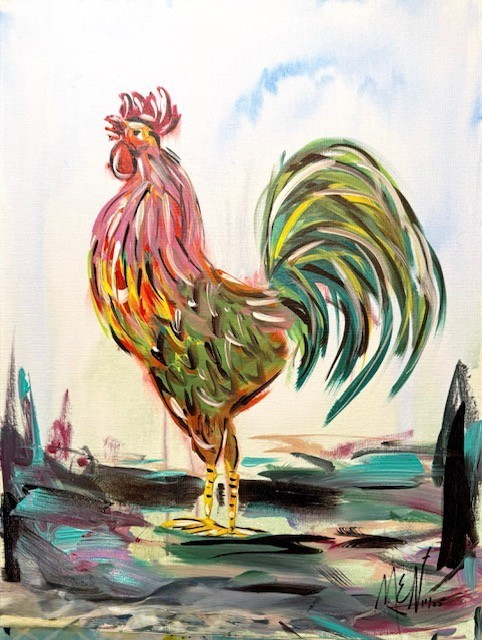 Maria Art FREE RANGE ROOSTER 16x20 CANVAS Abstract Expression Bold ...